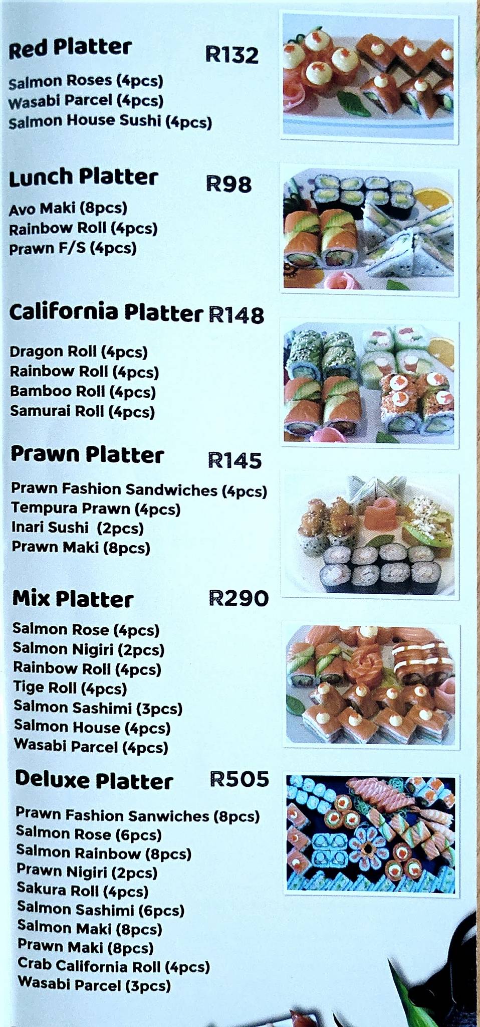 Menu at Hoshii Wonderboom South restaurant, Pretoria