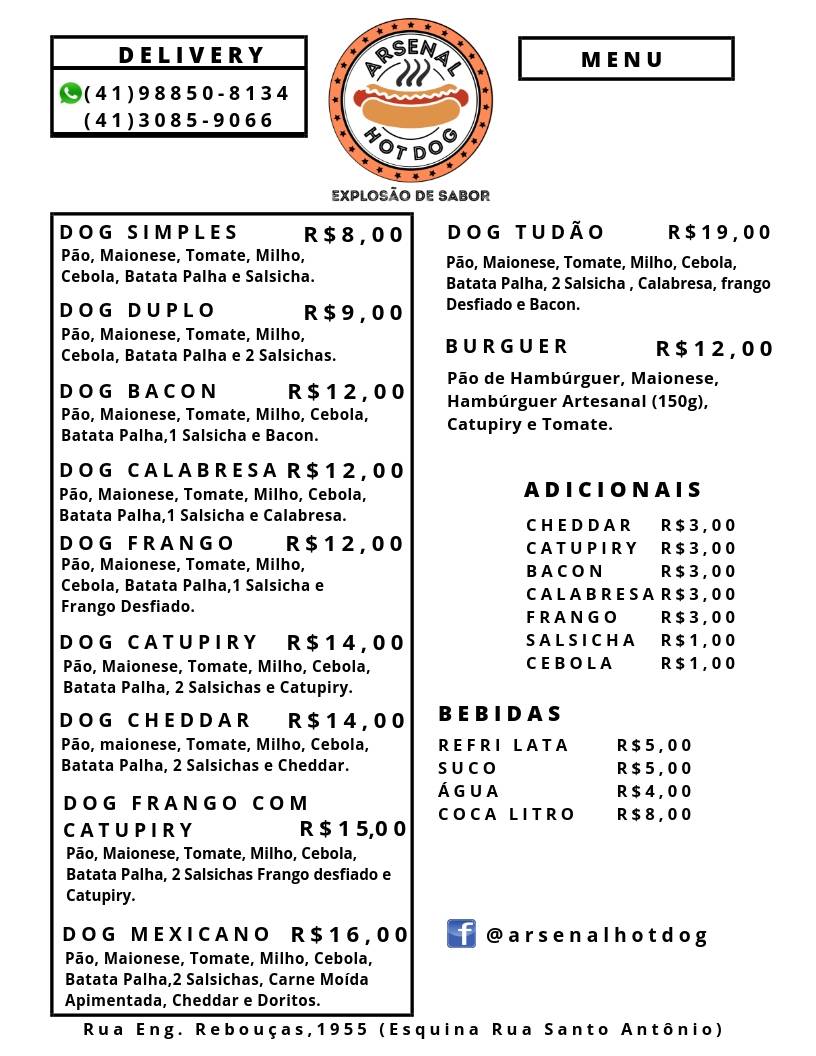Menu em Hot Dog restaurante, Curitiba, Rua