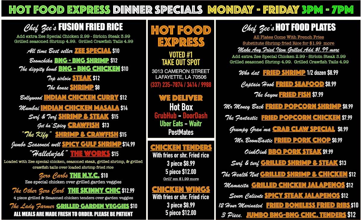 Menu at Hot Food Express pub & bar, Lafayette, Cameron St