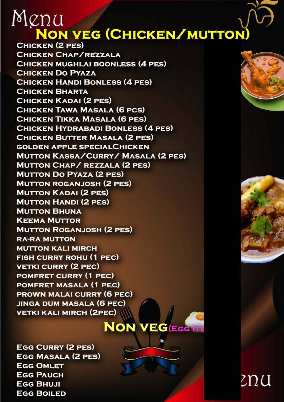 Menu at Hotel Golden Apple, Berhampore