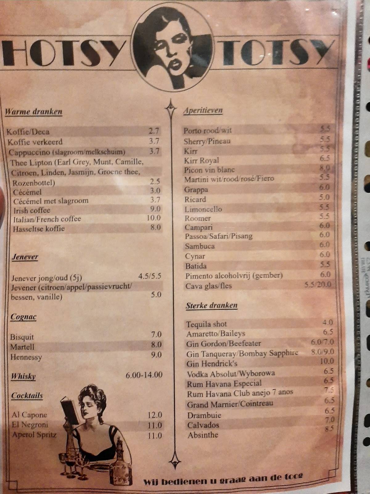 Menu at Hotsy Totsy, Ghent