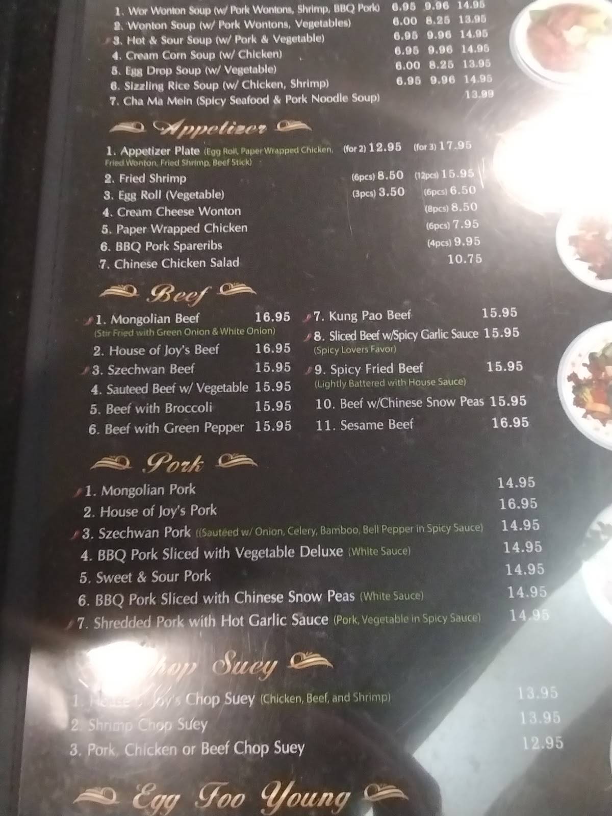 Menu at House of Joy Restaurant, Victorville