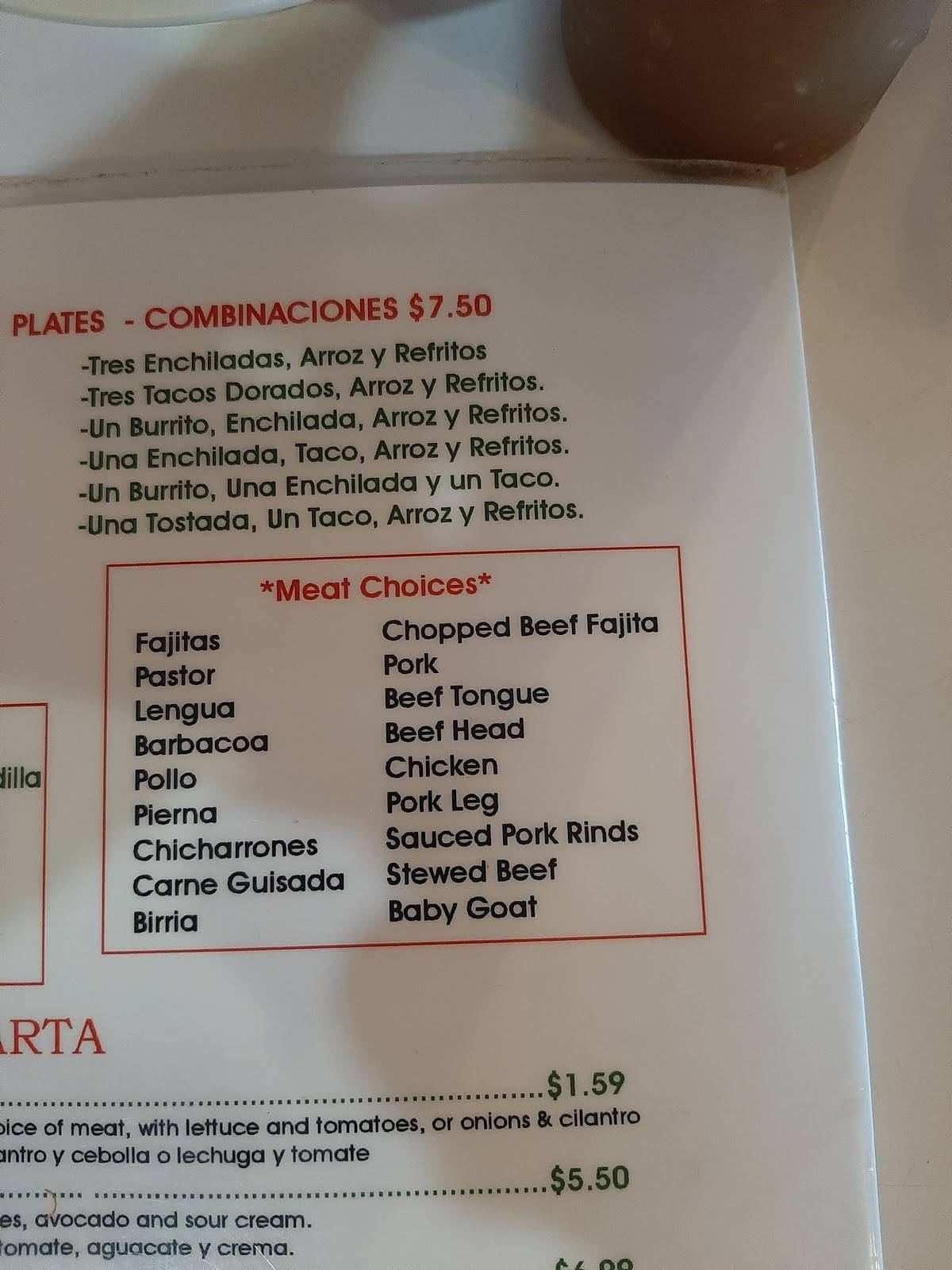 Menu at Casa de Leon restaurant, Houston, Long Point Rd