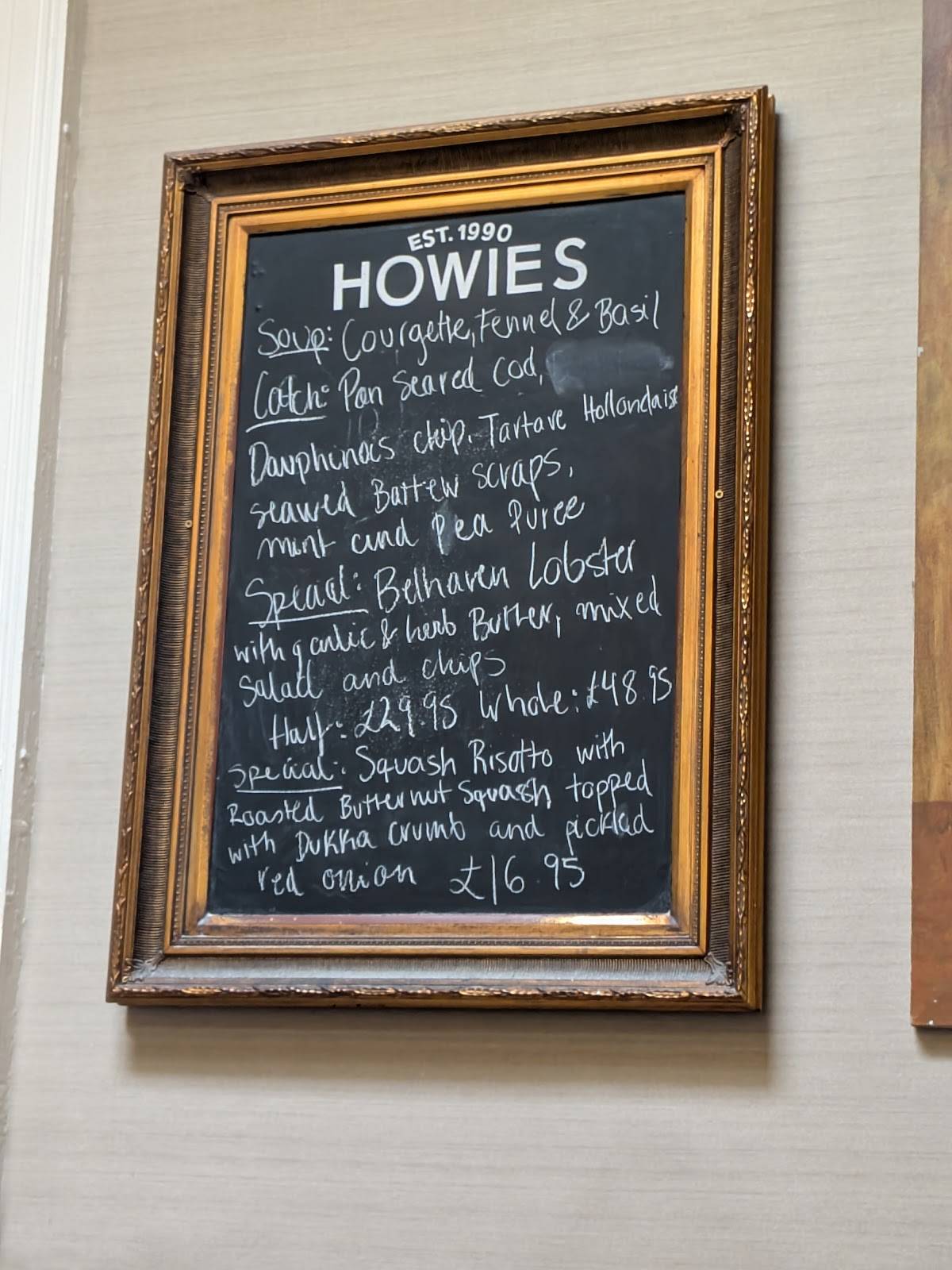 Menu at Howies Restaurant Waterloo Place, Edinburgh, Waterloo Place