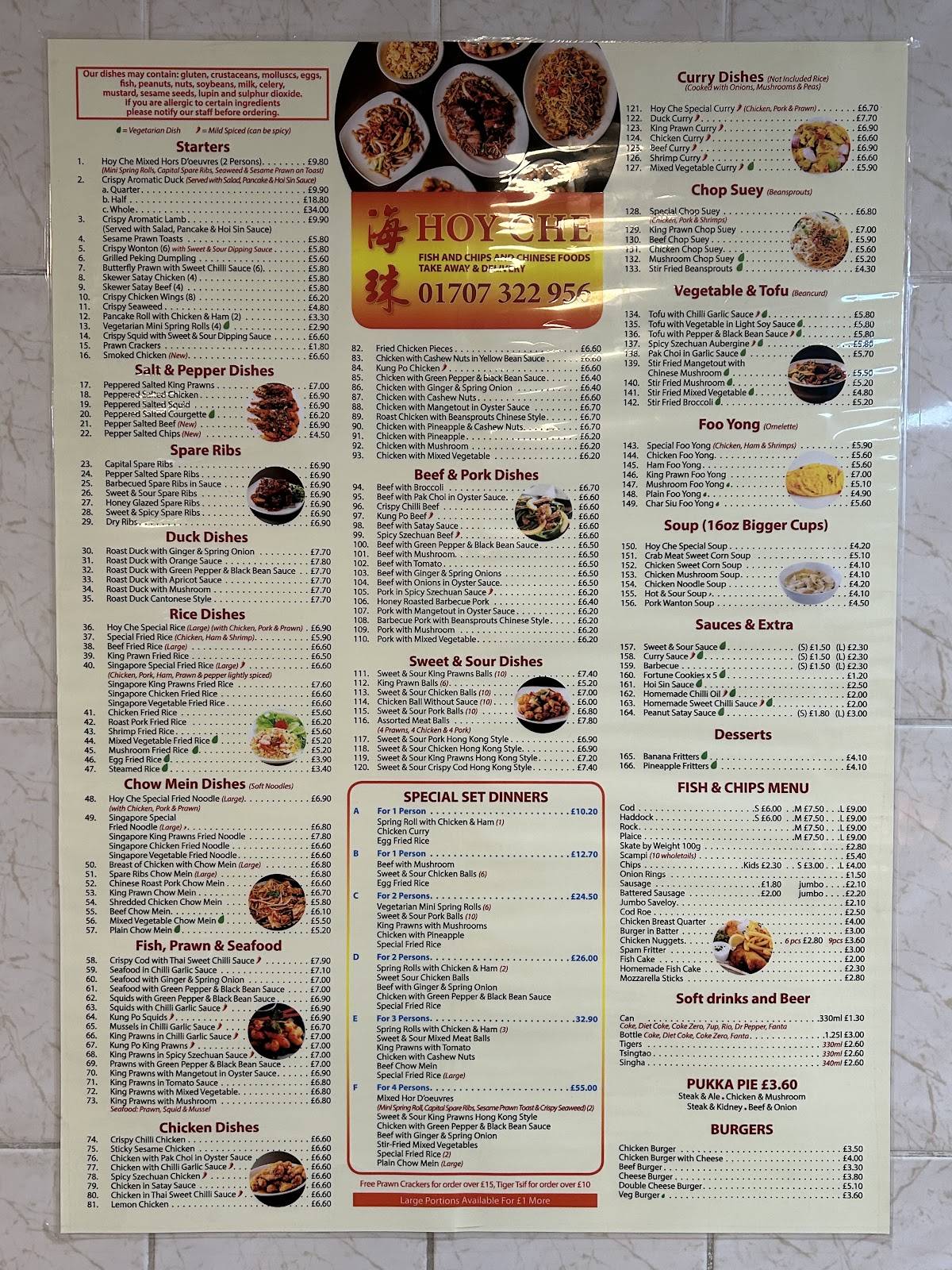 Menu at Hoy Che fast food, Welwyn Garden City