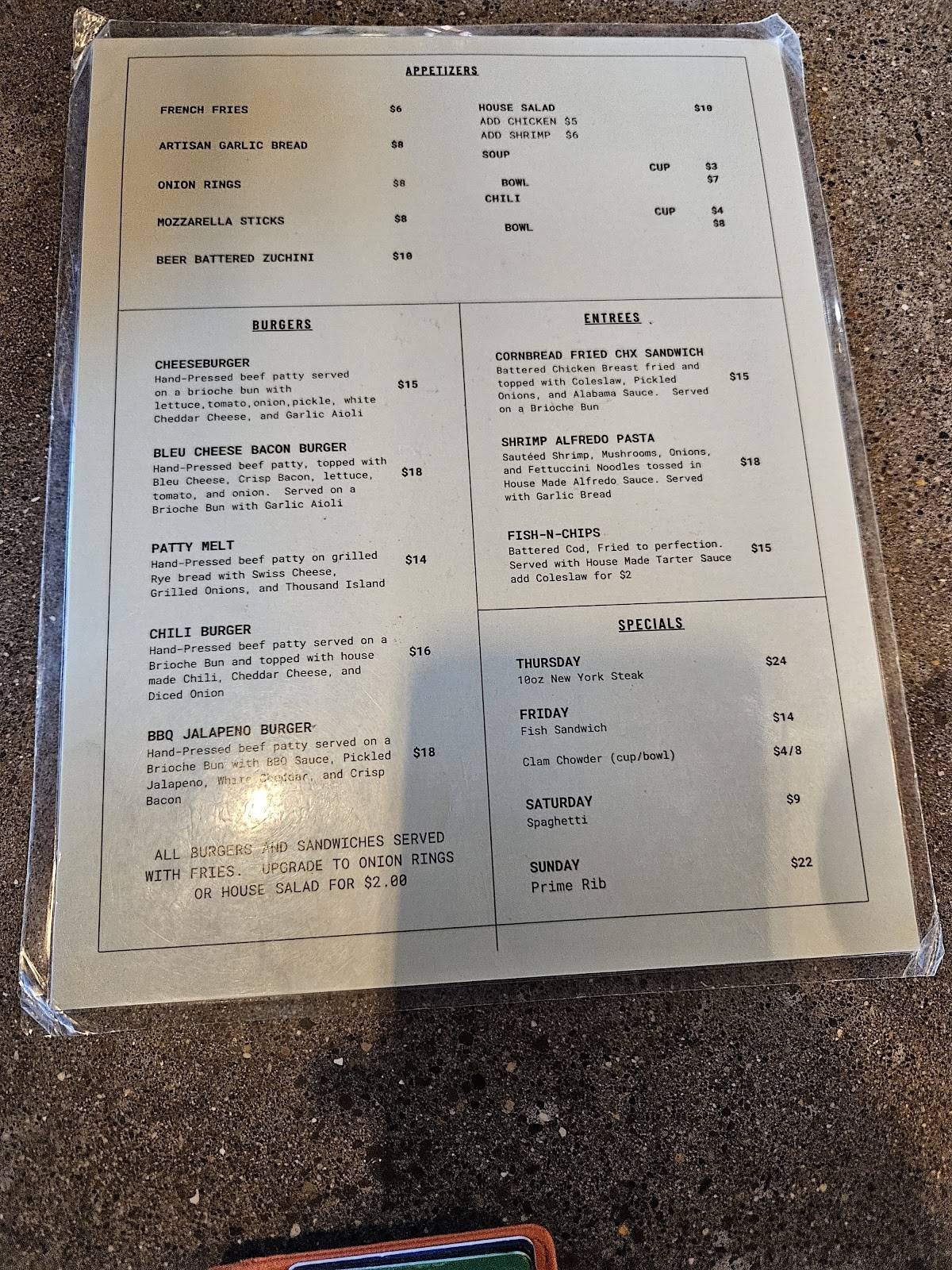 Menu at Hubbard Inn, Hubbard