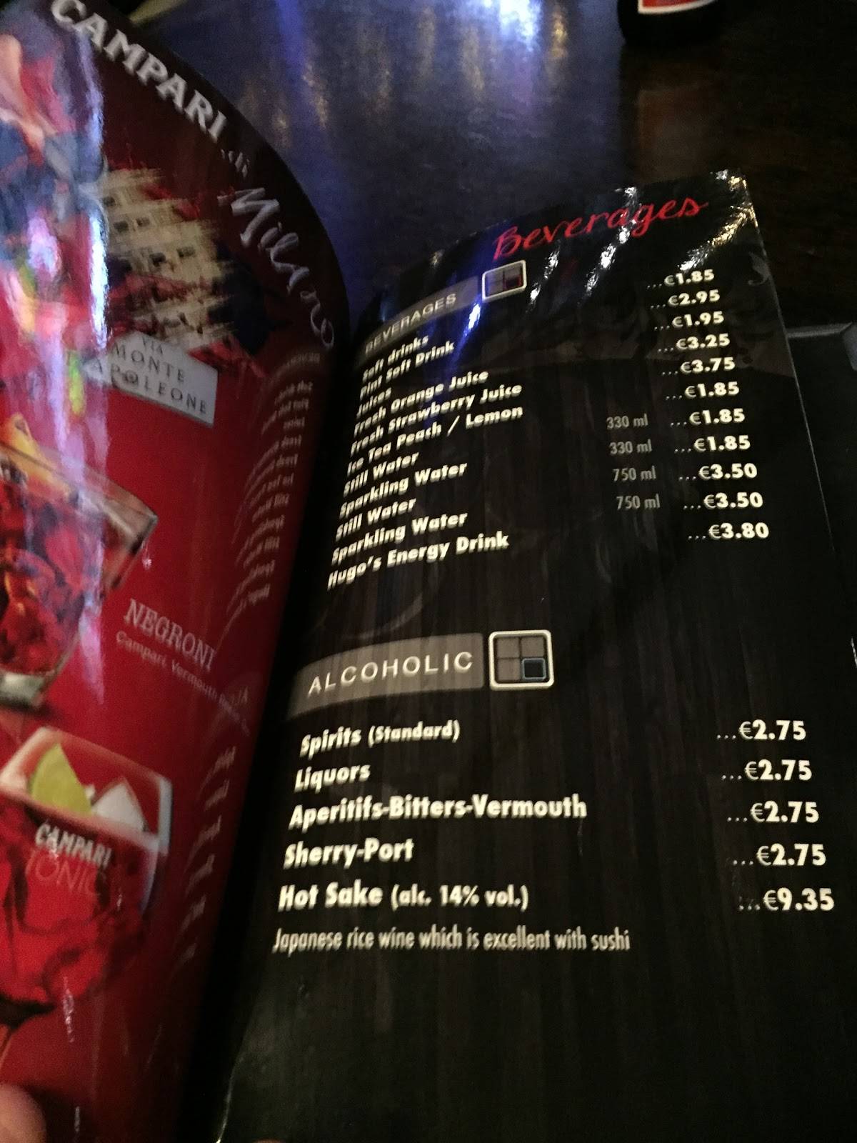Menu at Hugo's Lounge restaurant, Saint Julian's