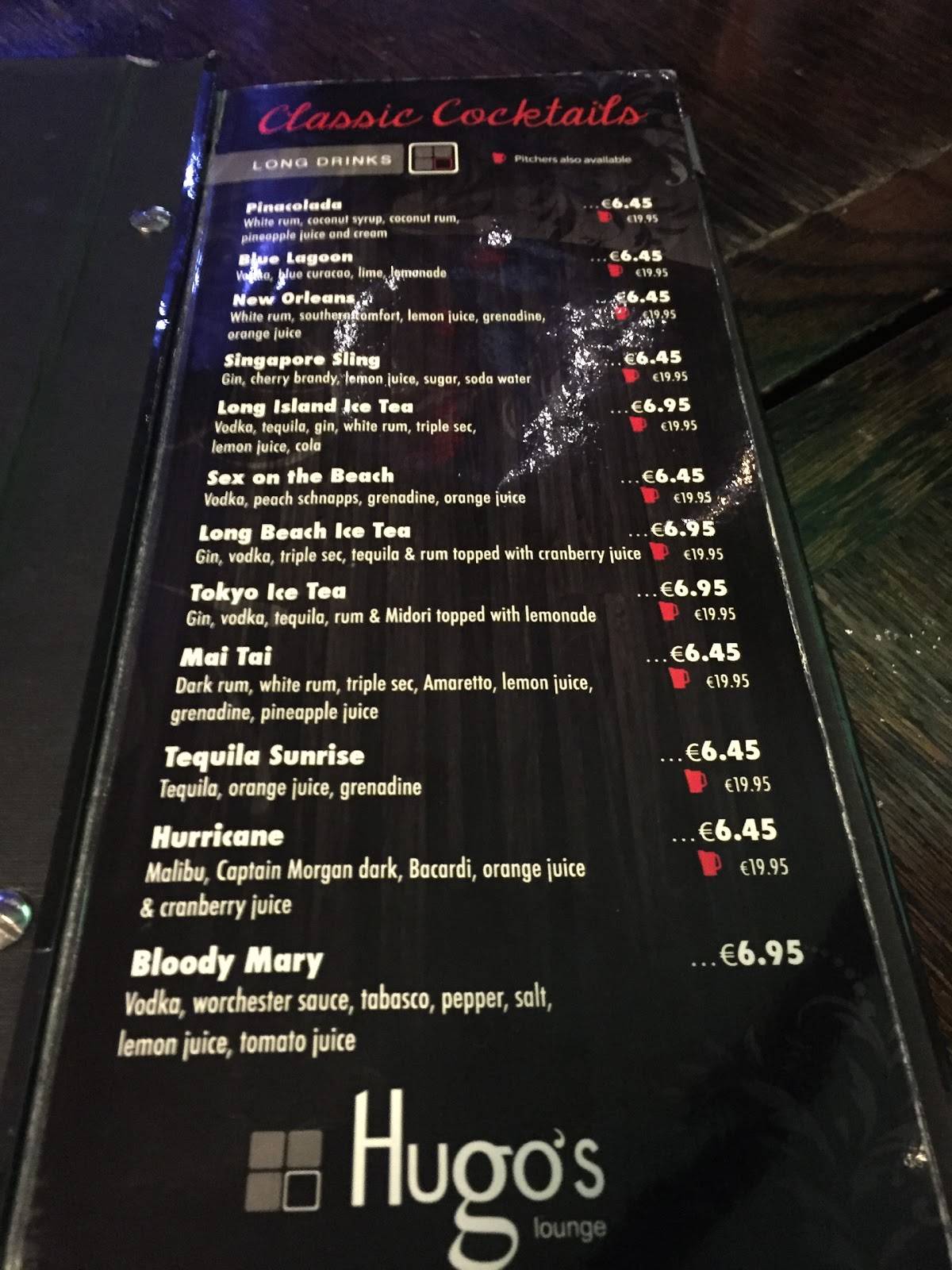 Menu at Hugo's Lounge restaurant, Saint Julian's