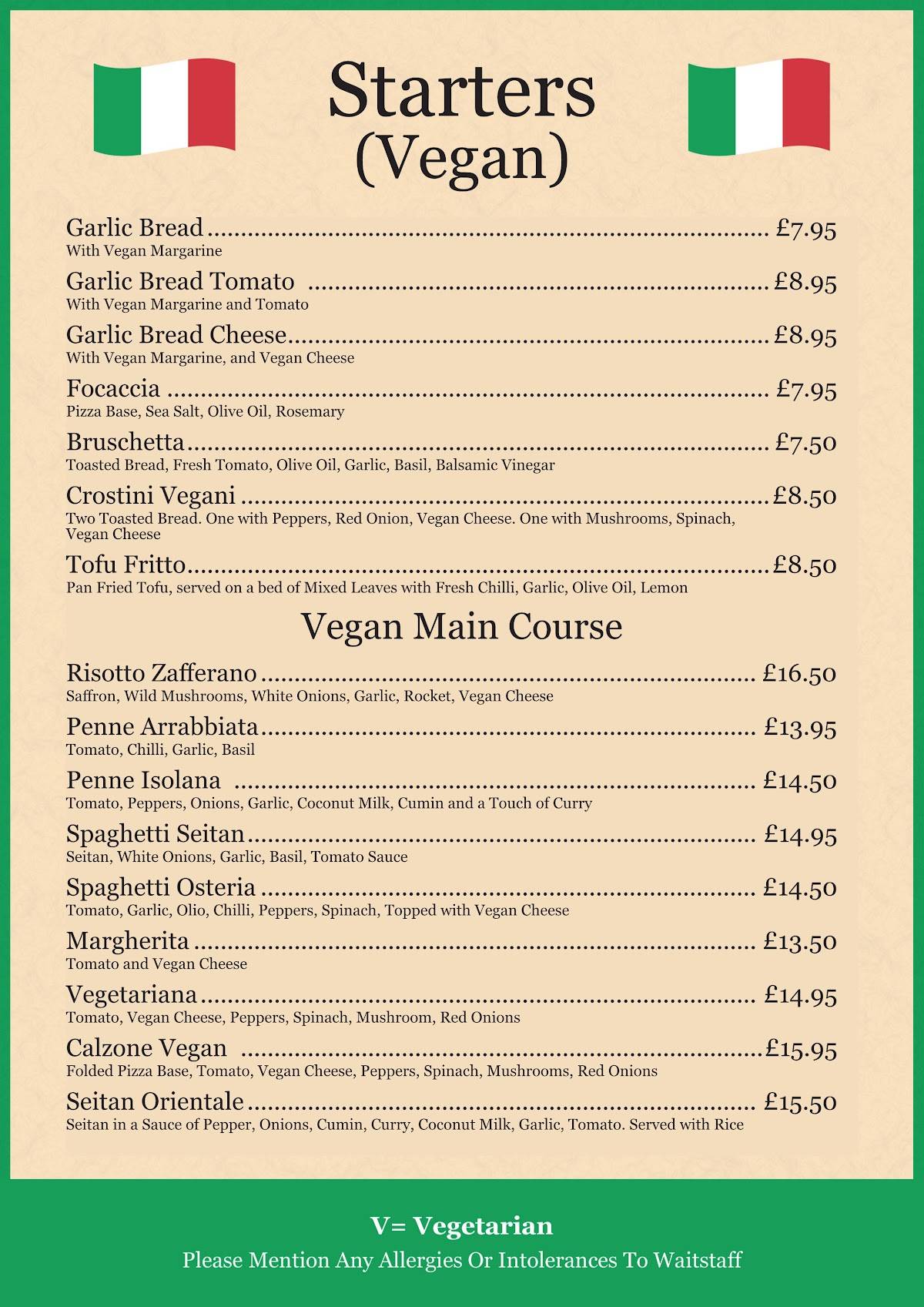 Menu at Osteria Italian Restaurant, Hull