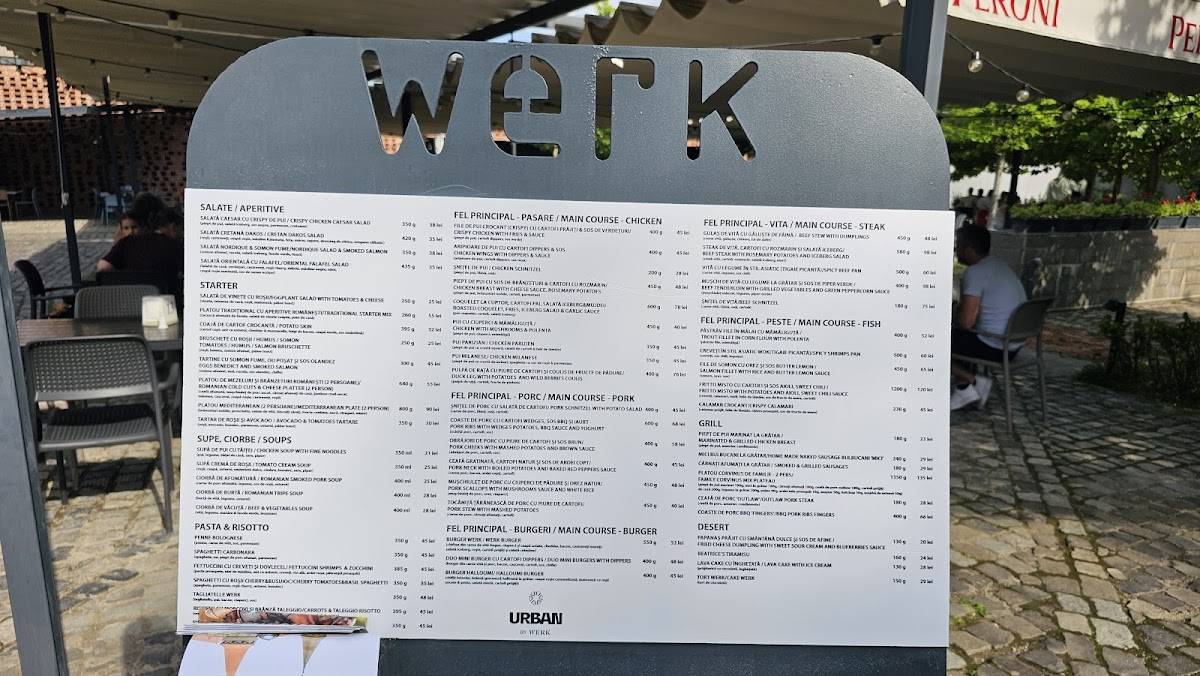 Menu at Urban by WERK, Hunedoara