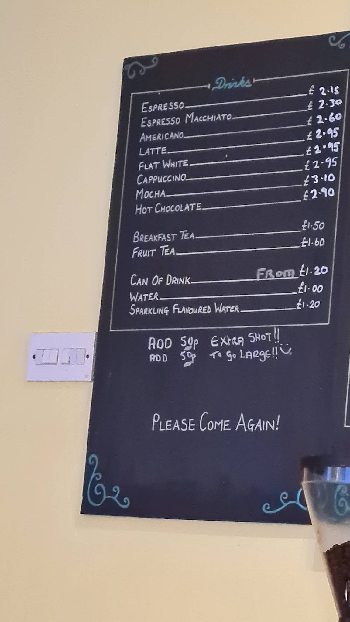 Menu at Hunger Hatch cafe, Epsom