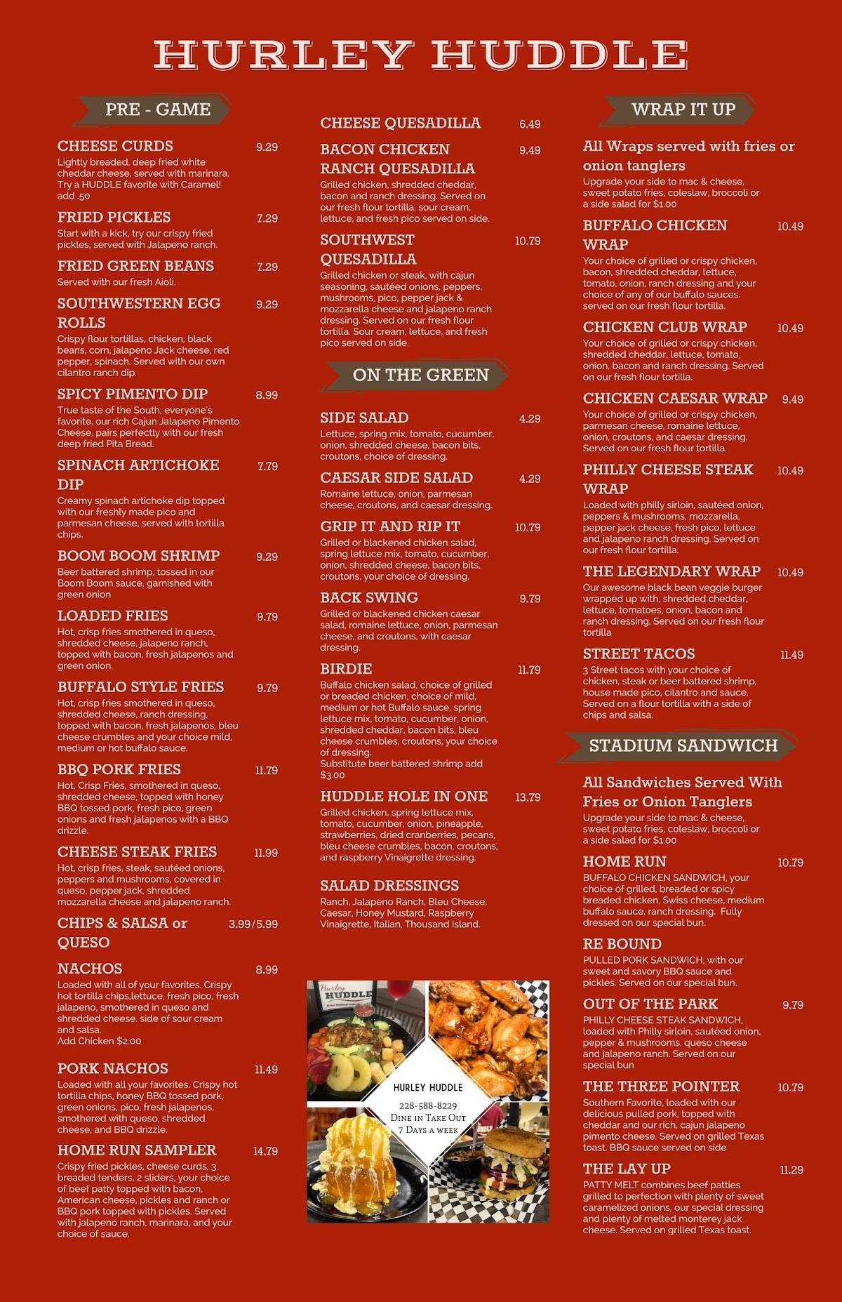 Menu at Hurley Huddle Sports Grill restaurant, Hurley