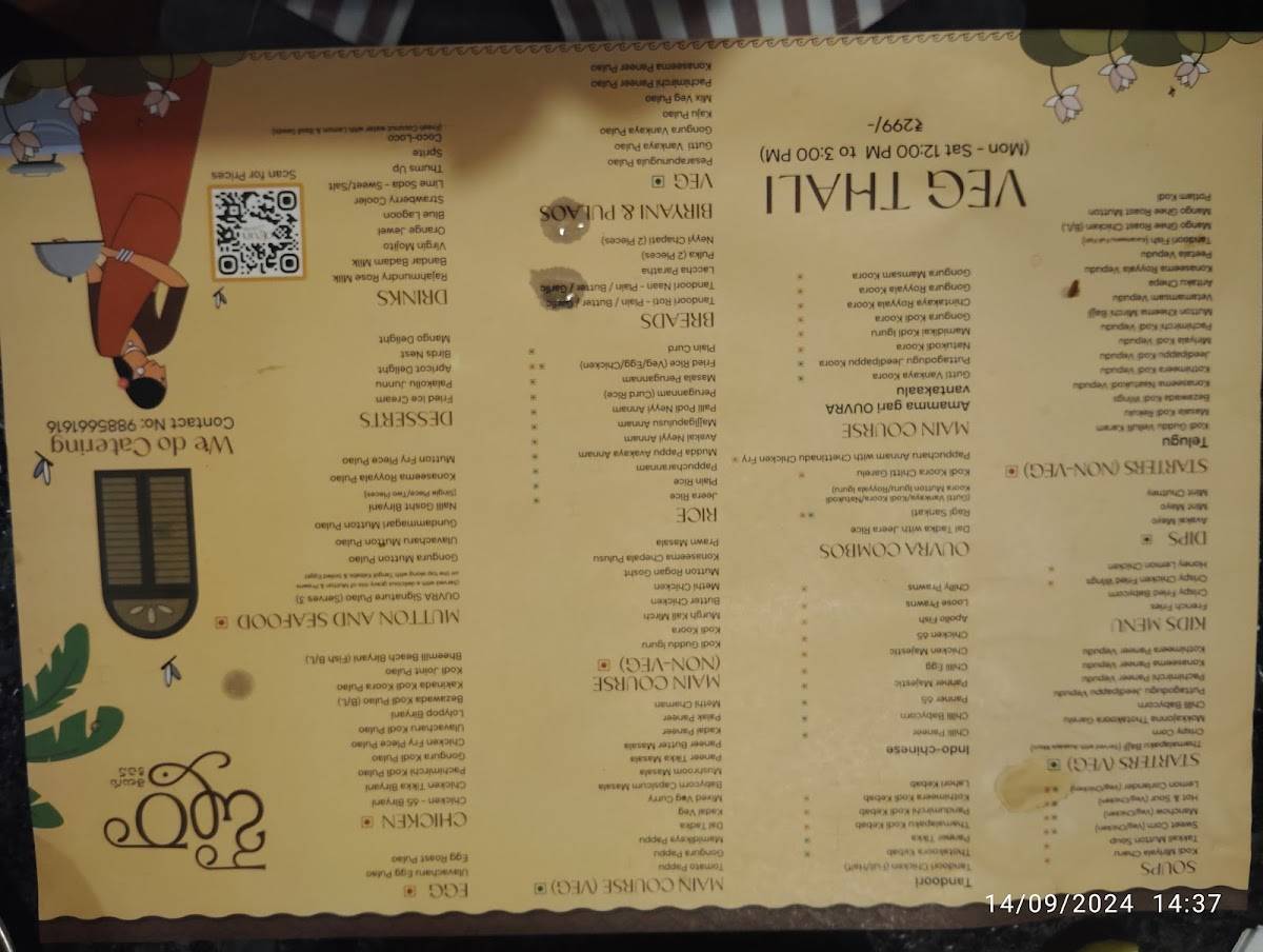Menu at Ouvra Telugu Kitchen, Hyderabad