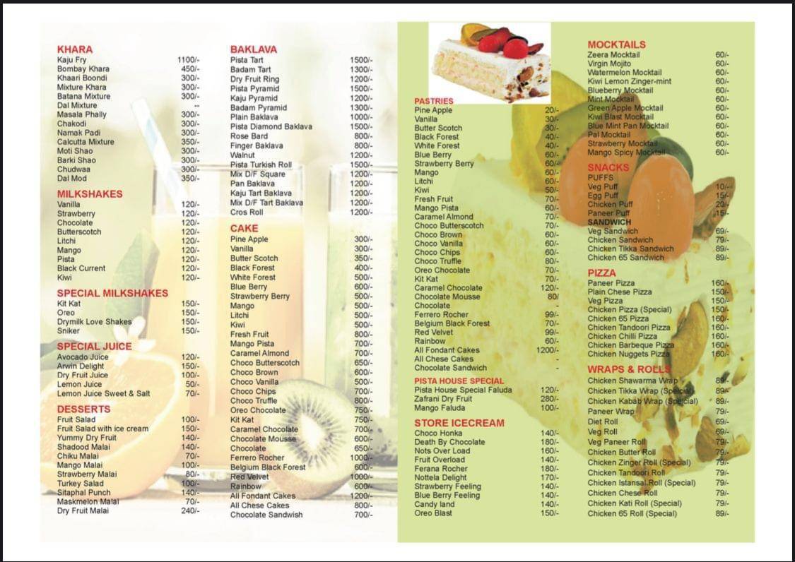 Menu at Pista House Moosarambagh, Hyderabad, Moosarambagh Rd