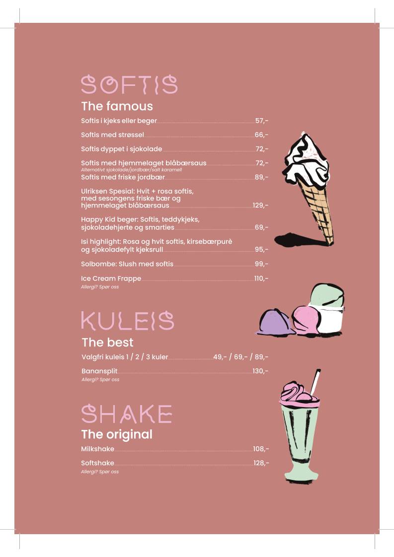 Menu at ISI Bar, Skjeberg