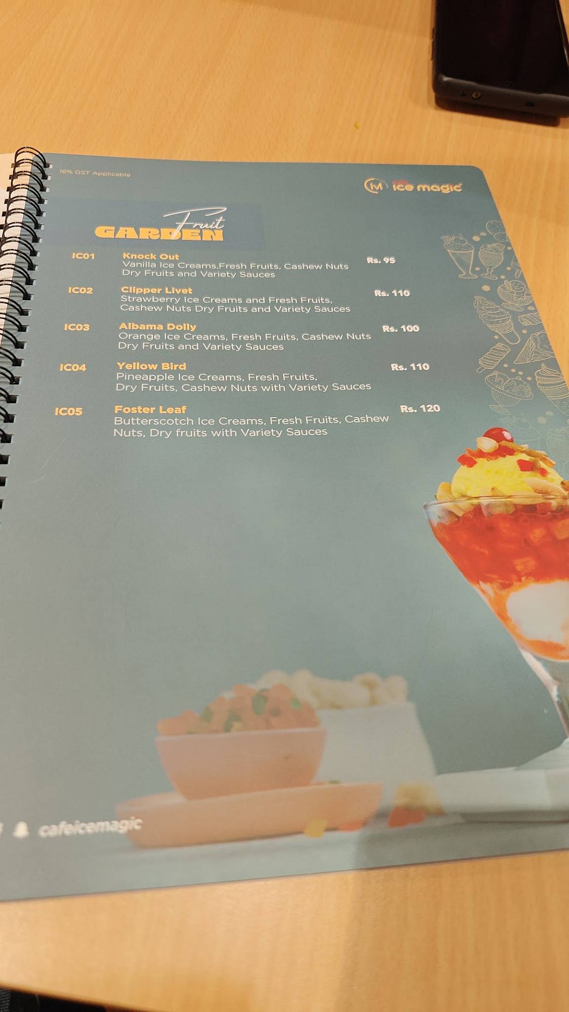 Menu at Ice Magic, Guntur, arundelpet