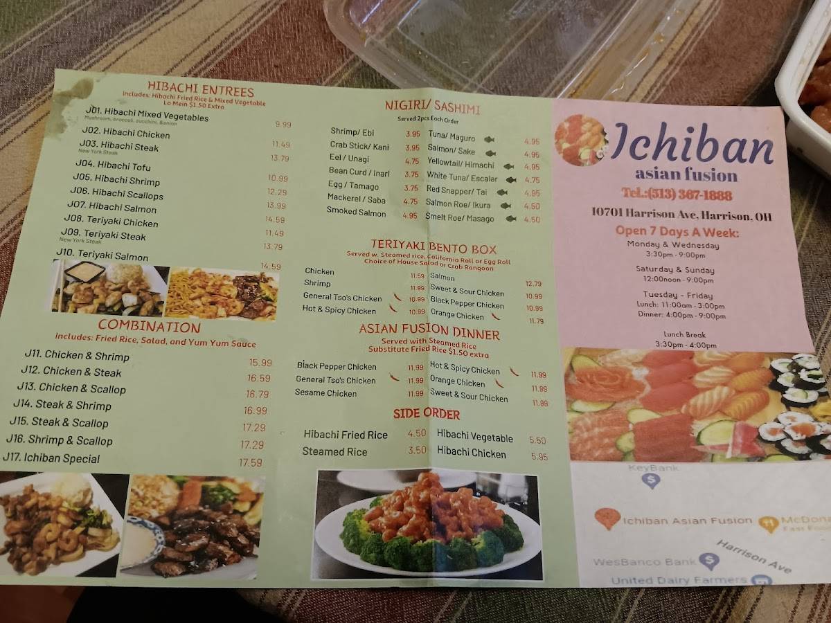 Menu at Ichiban Asian Fusion restaurant, Harrison