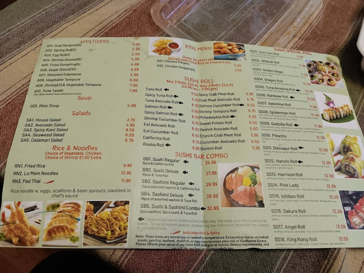 Menu at Ichiban Asian Fusion restaurant, Harrison