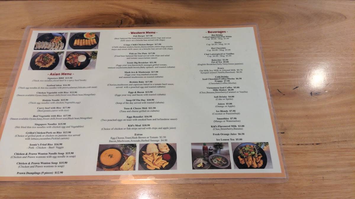 Menu at Iconic Culture cafe, Clarinda