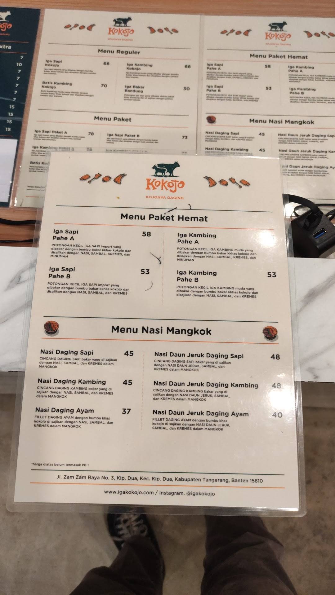 Carta del restaurante Iga Kokojo Islamic Village, Kelapa Dua