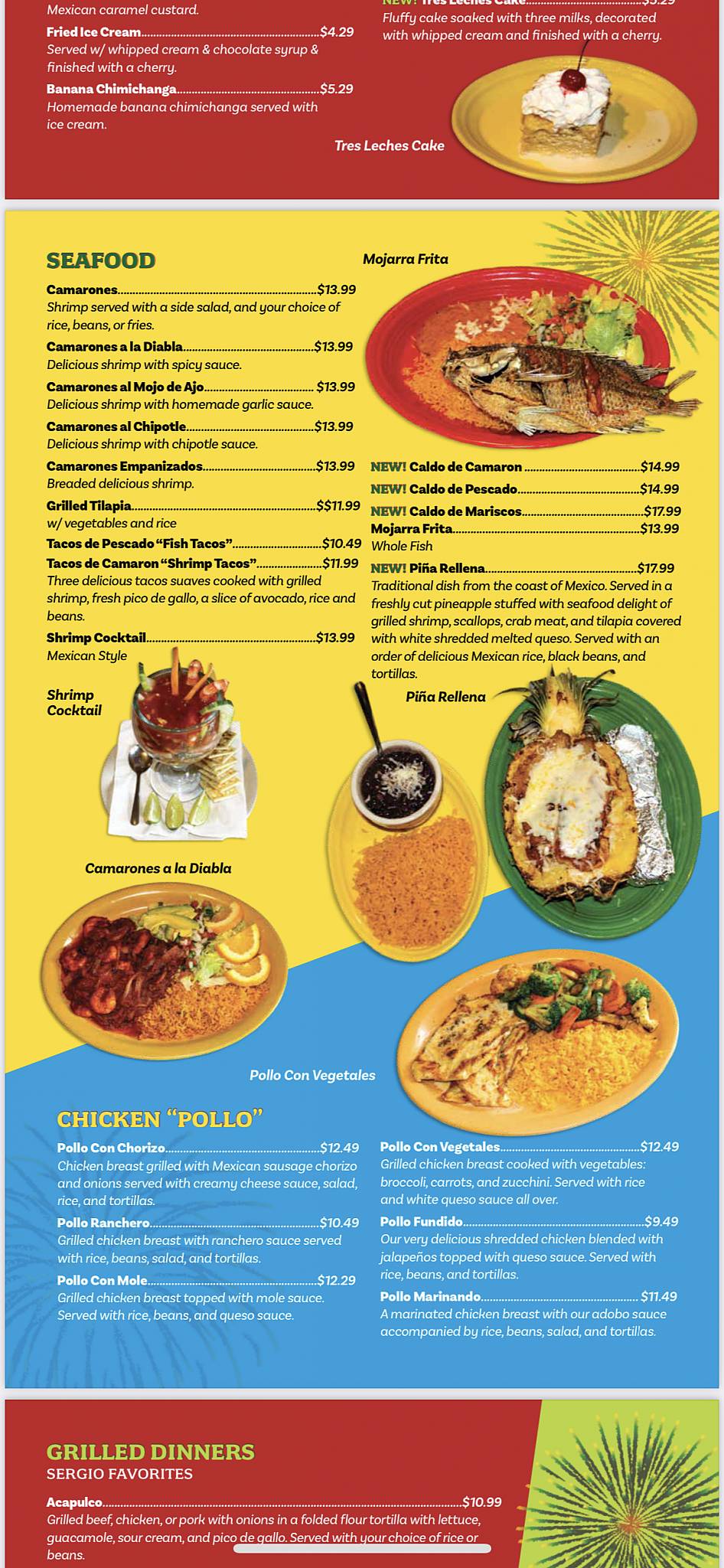Menu at Iguana's Mexican restaurant, Plainfield