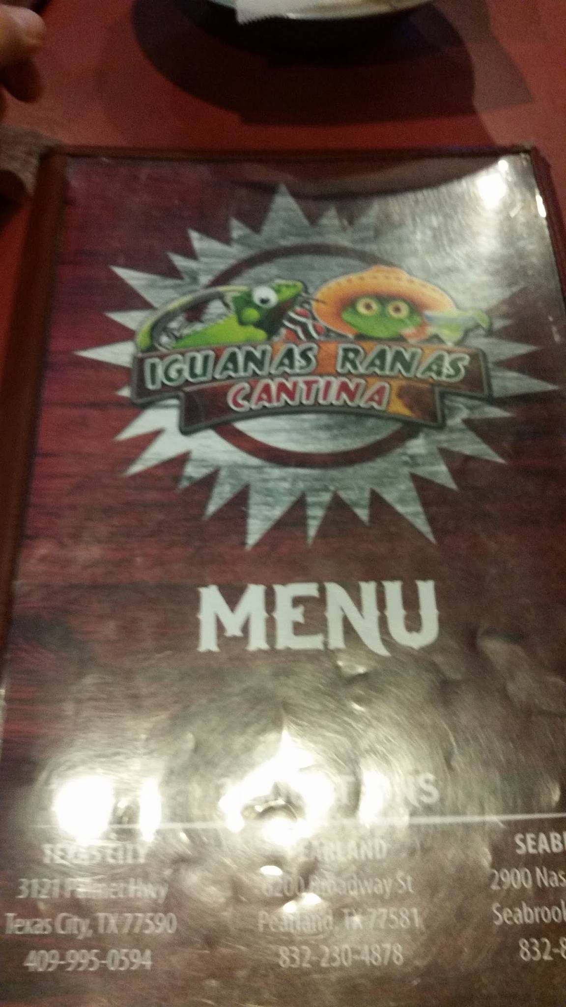 Menu at Iguanas Ranas Cantina restaurant, Texas City