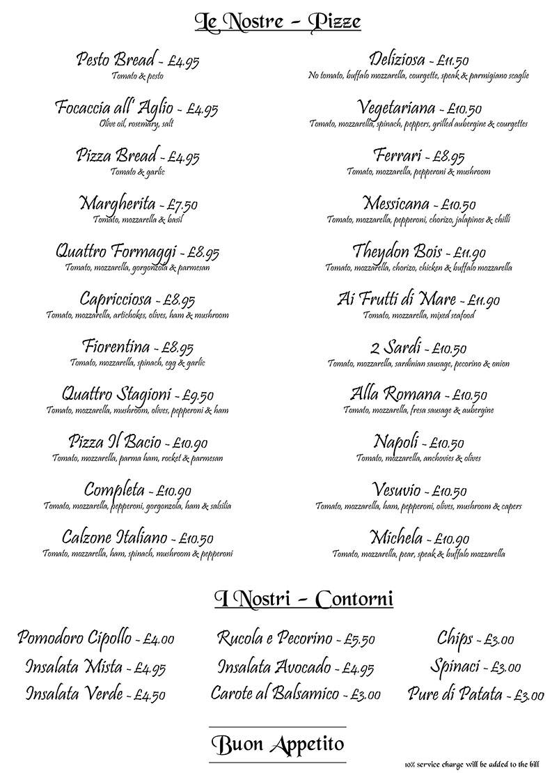 Menu at Il Bacio Theydon Bois restaurant, Epping