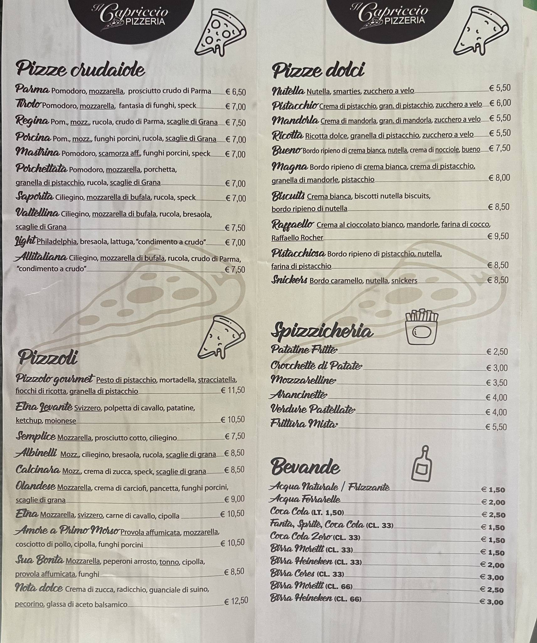 Menu da Il Capriccio ristorante, Avola