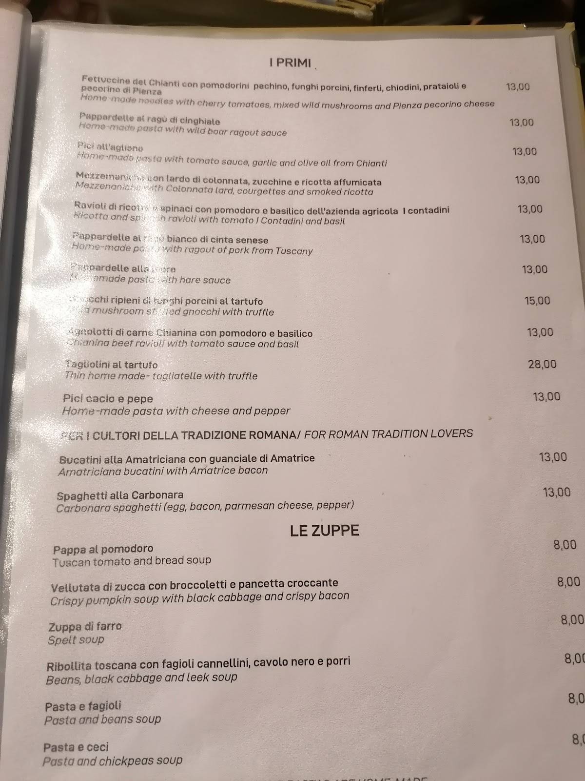 Menu da Il Chianti Vineria pub & bar, Roma, Via del Lavatore