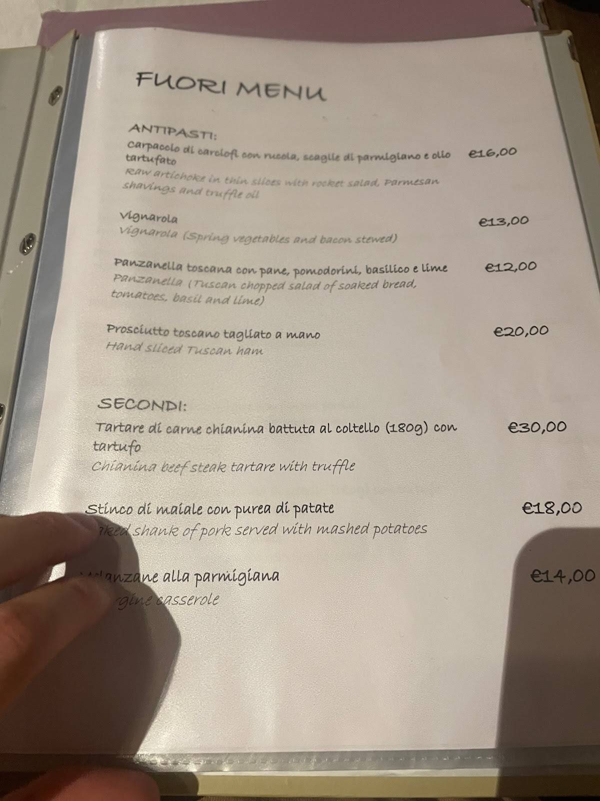 Menu da Il Chianti Vineria pub & bar, Roma, Via del Lavatore