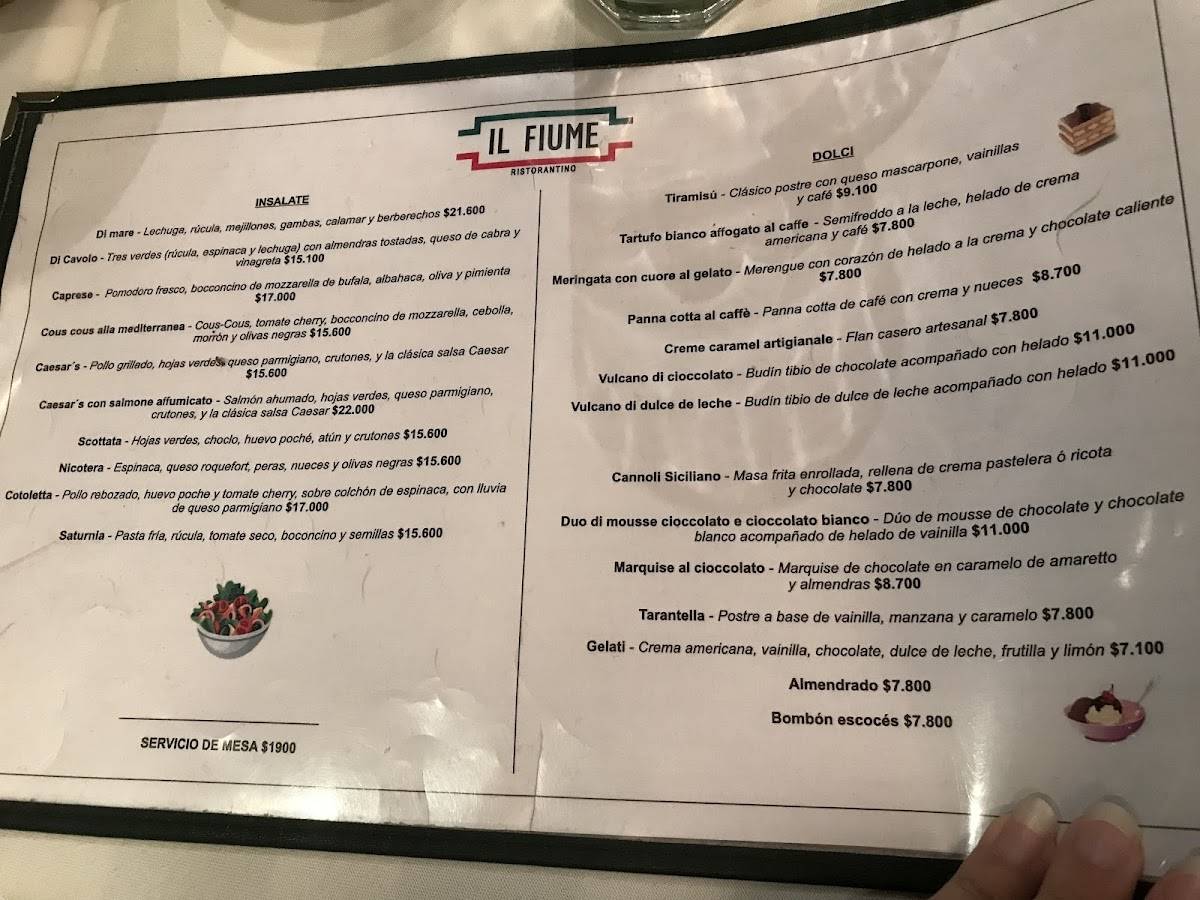 Menu at Il Fiume Ristorantino restaurant, Buenos Aires