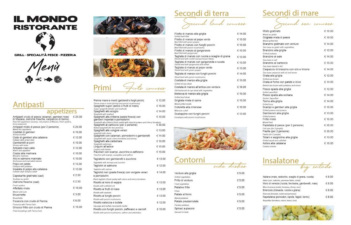 Menu da Il Mondo ristorante, Milano