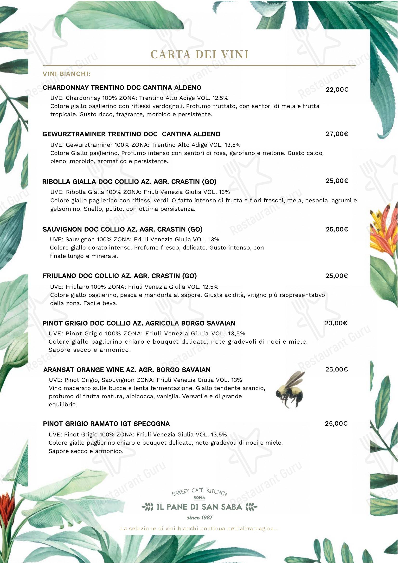 Menu da Il Pane di San Saba pizzeria, Roma, Piazza Gian Lorenzo Bernini 2