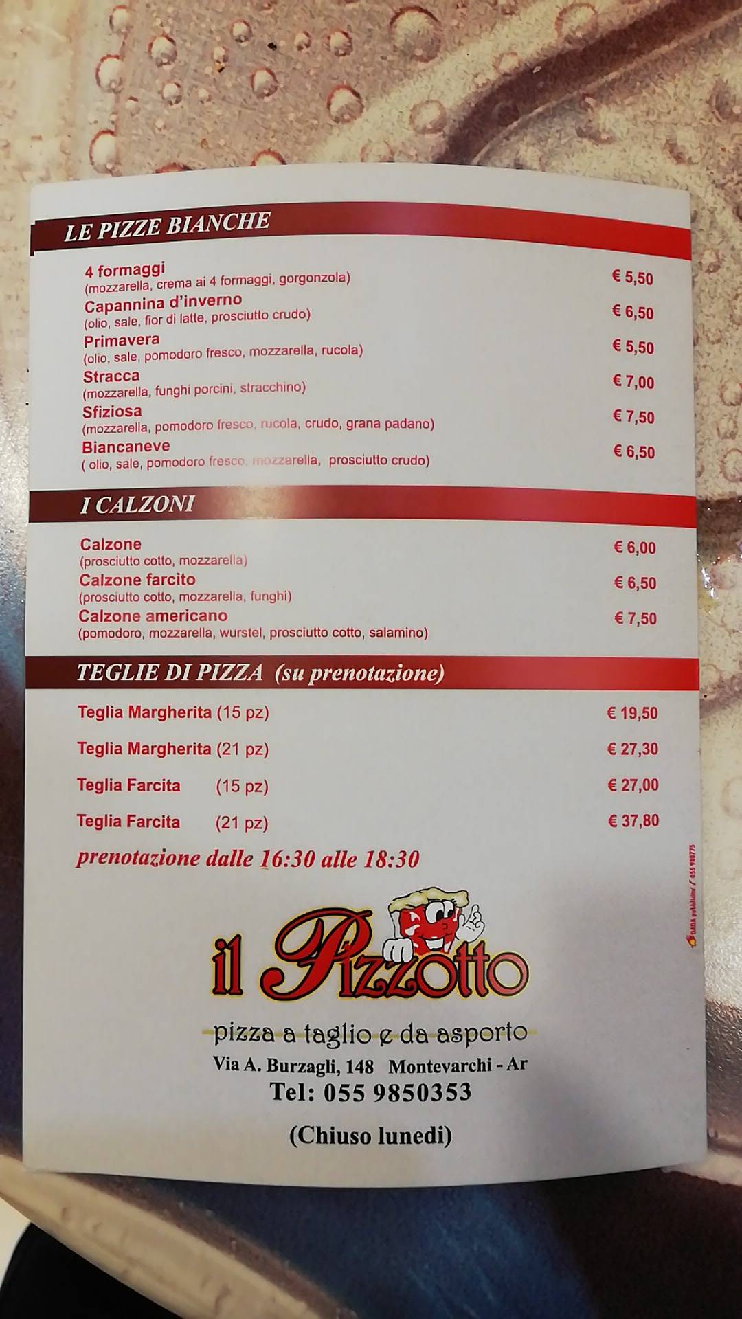 Menu da Il Pizzotto ristorante, Montevarchi