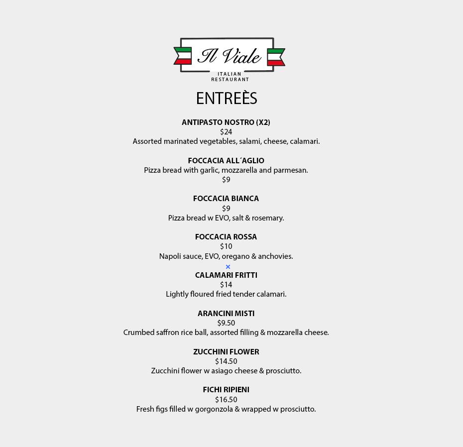 Menu at Il Viale Italian Restaurant, Graceville