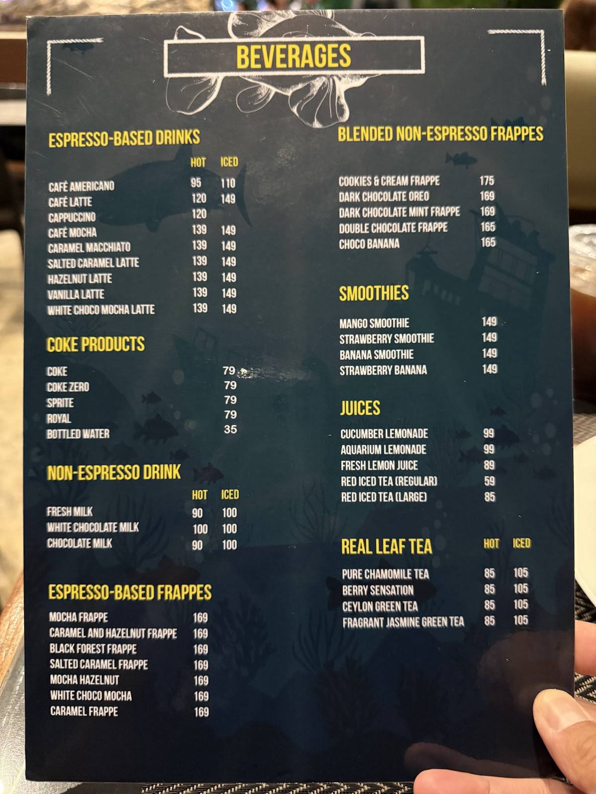 Menu at Aquarium Cafe, Iloilo City