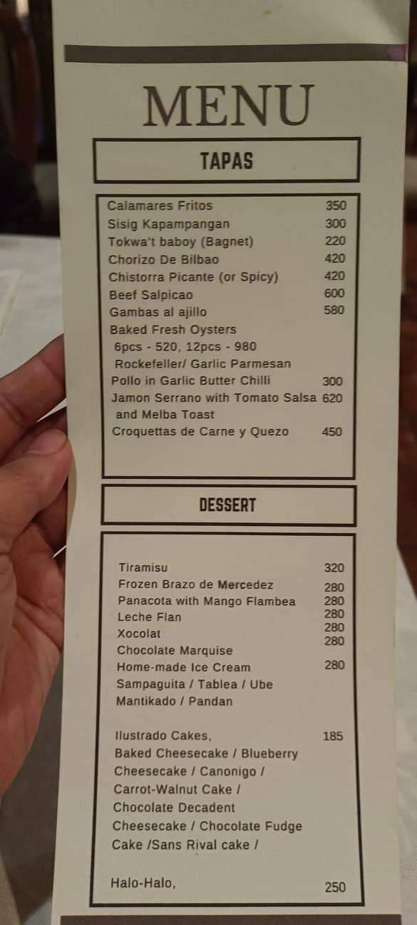 Menu at Ilustrado Restaurant, Manila, two-way