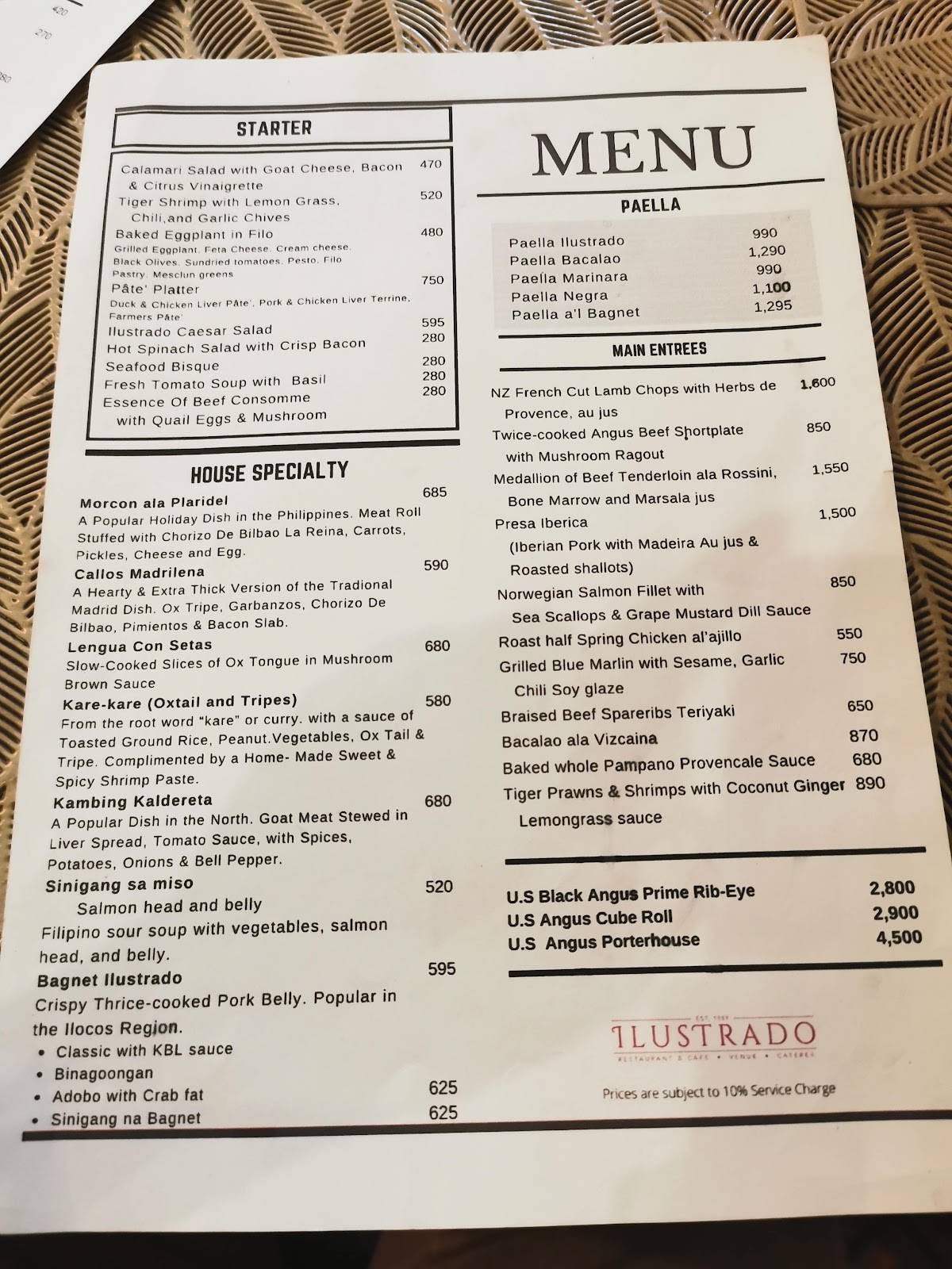 Menu at Ilustrado Restaurant, Manila, two-way