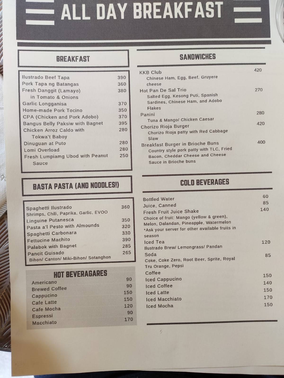 Menu at Ilustrado Restaurant, Manila, two-way