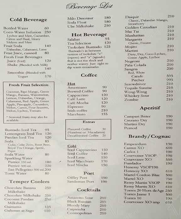 Menu at Ilustrado Restaurant, Manila, two-way