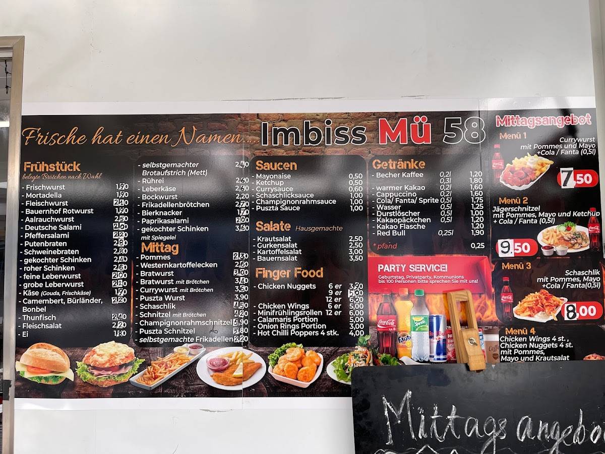 Speisekarte von Imbiss MÜ 58 pub & Bar, Essen