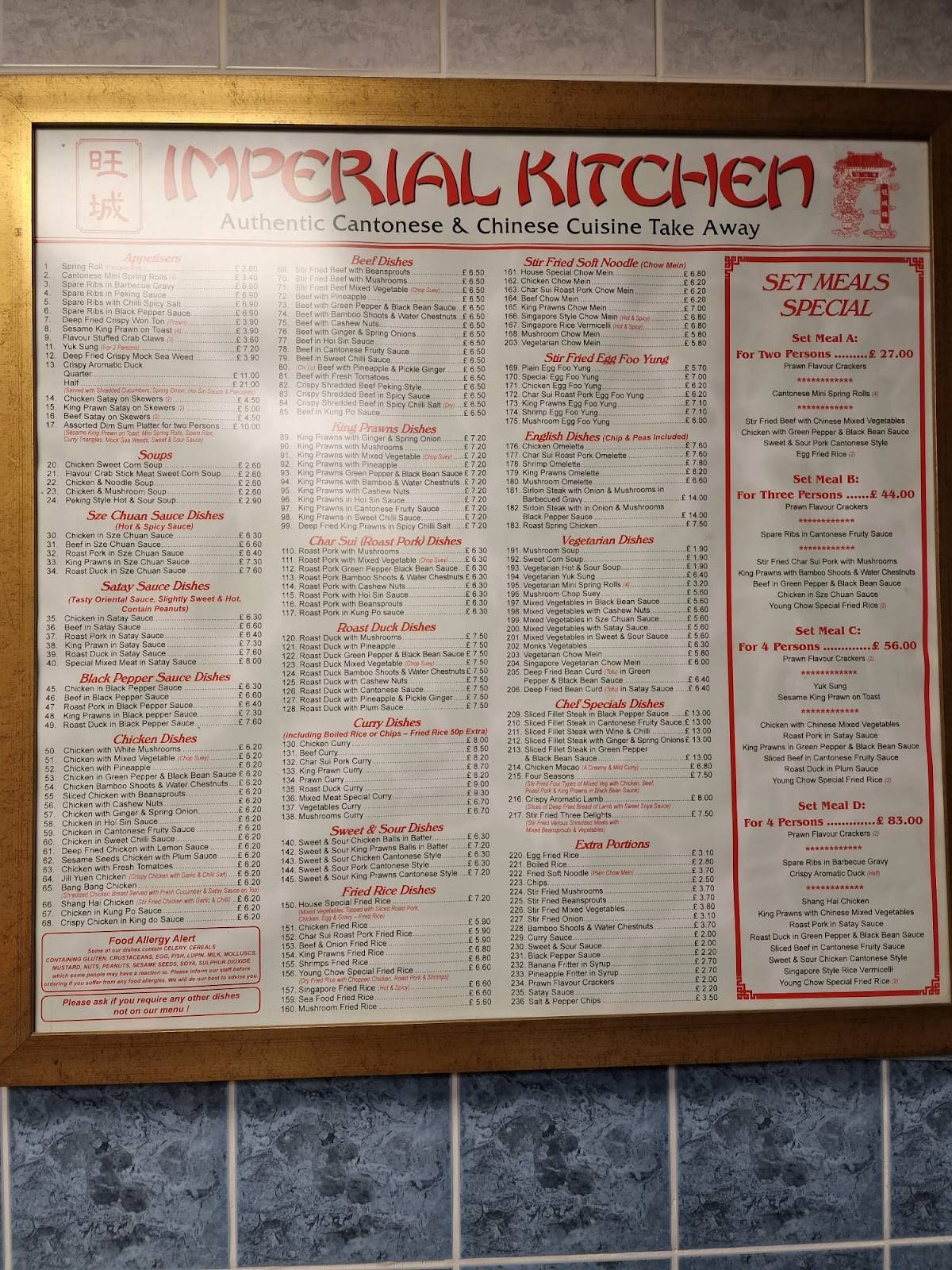 Menu at Imperial Kitchen fast food, Derby
