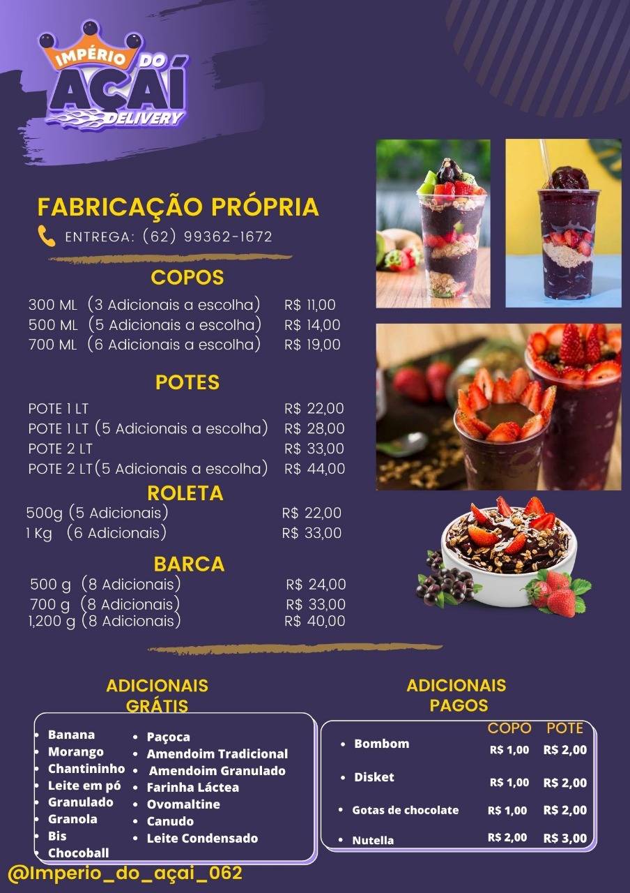 Menu em Império do açaí restaurante, Trindade