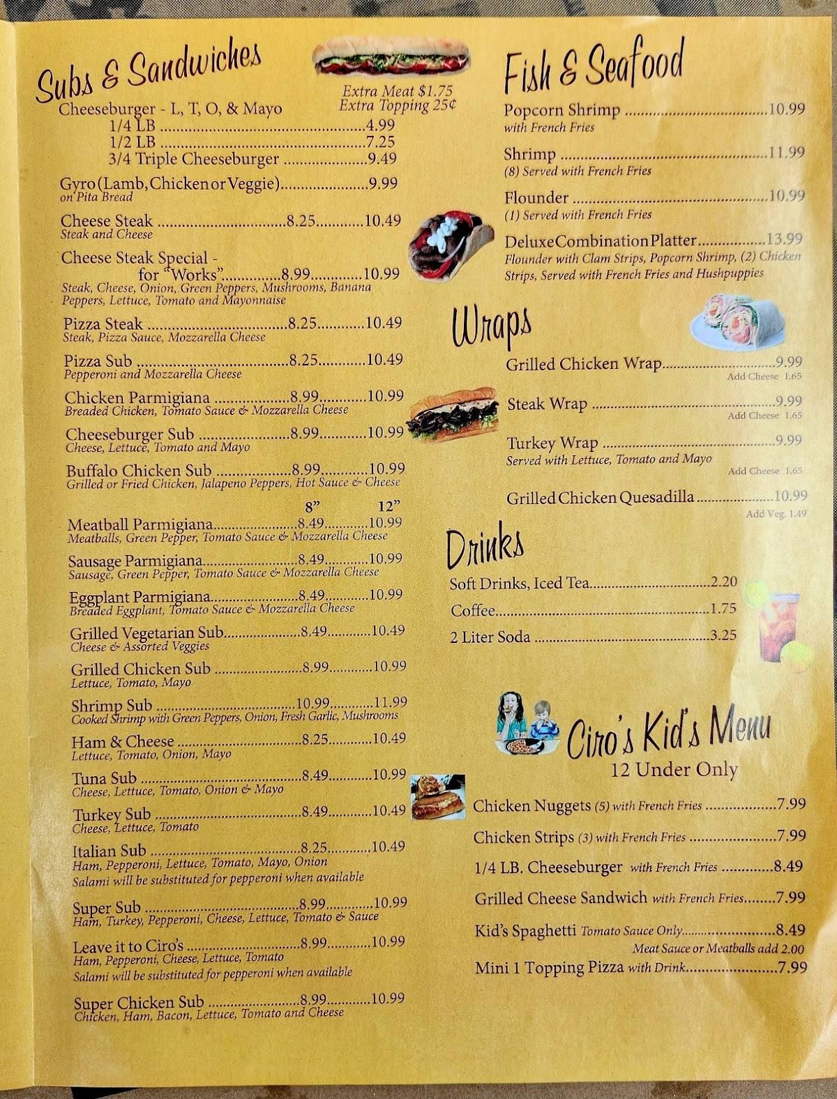 Menu at Ciro's Pizza & Subs pizzeria, Independence