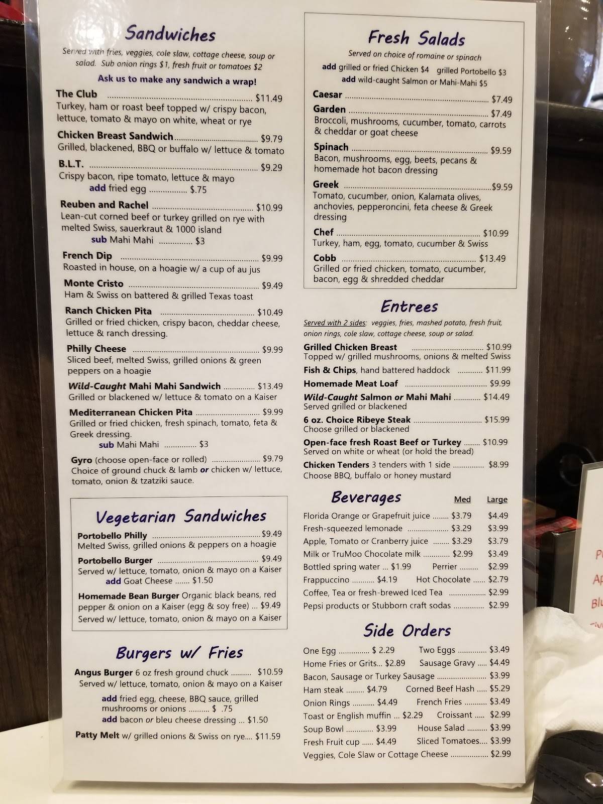 Menu at The Blueberry Muffin restaurant, Indialantic