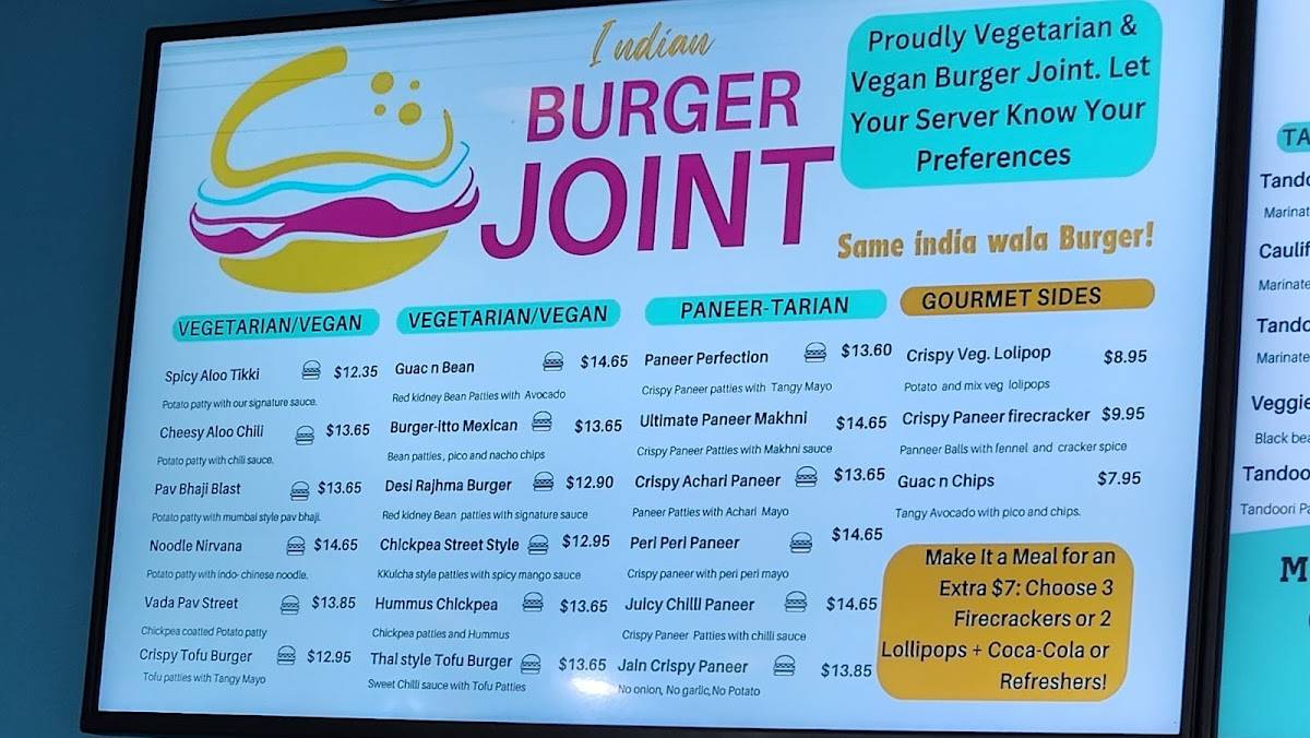 Menu at Indian Burgers Joint Kingsway restaurant, Vancouver