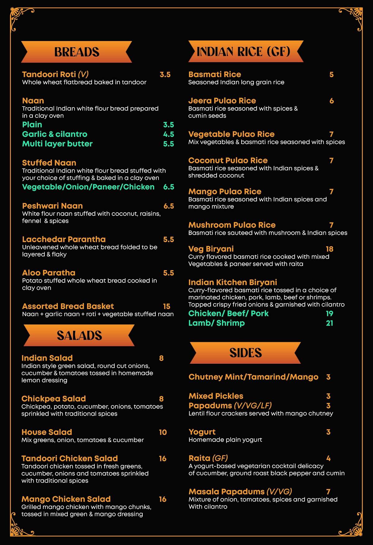 Menu at Indian Kitchen restaurant, Golden
