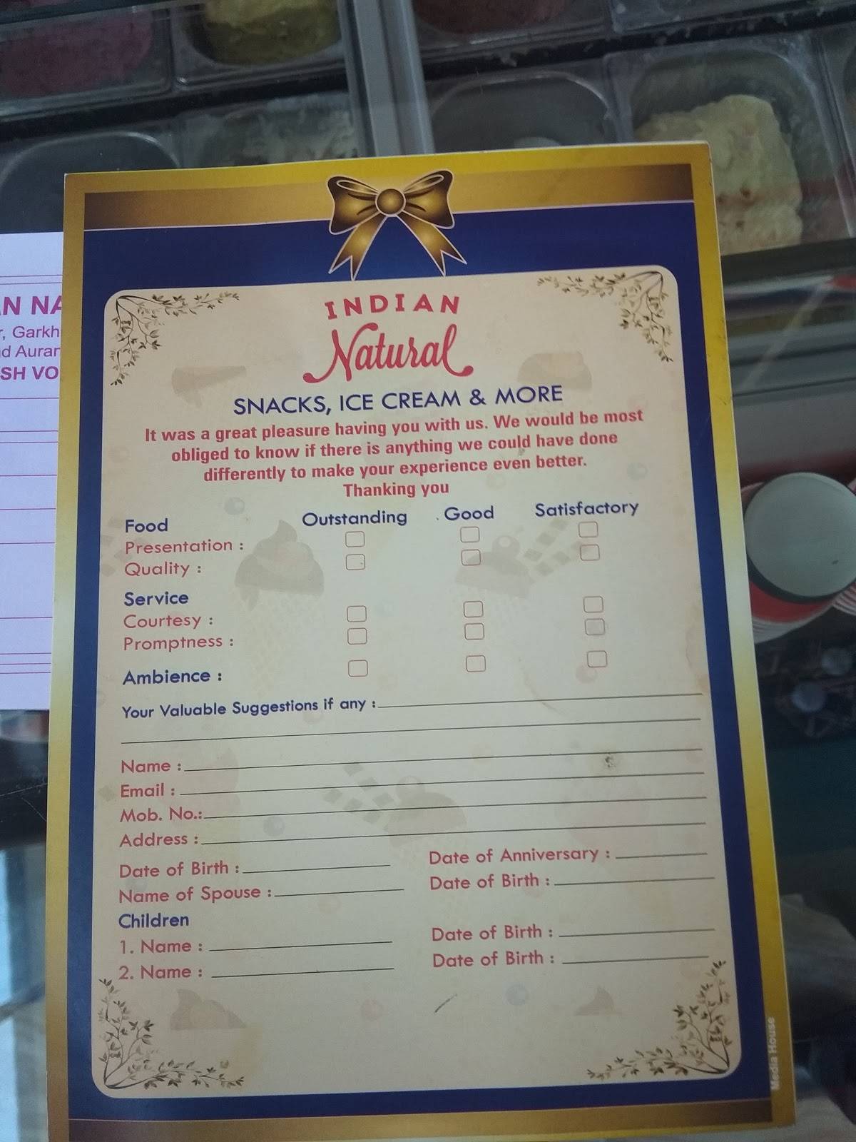Menu at Indian Natural Sweet Home, Aurangabad, 71,Vijay Nagar, Gajanan ...