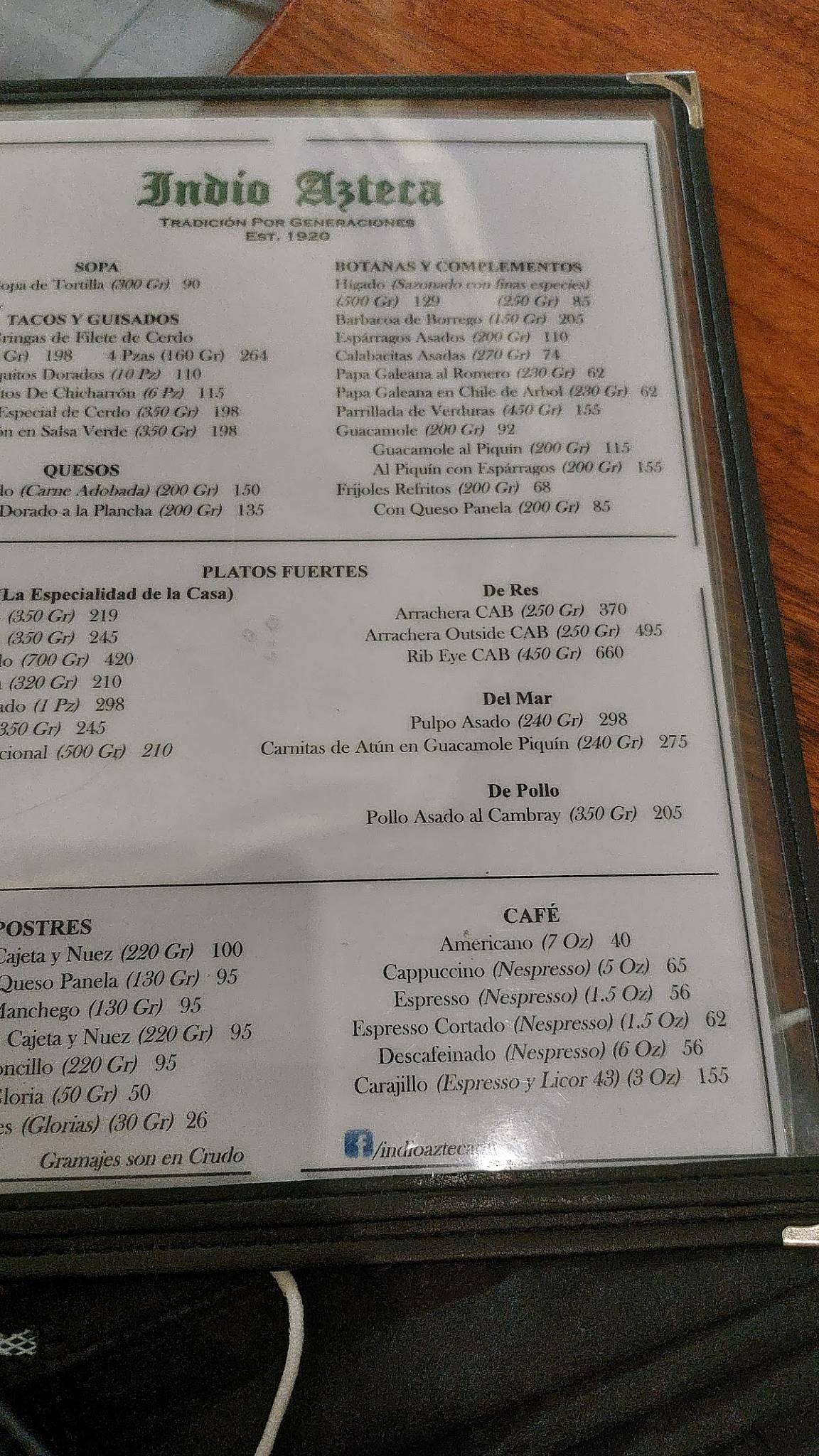 Carta del pub y bar Indio Azteca, Monterrey, Avenida Francisco I ...
