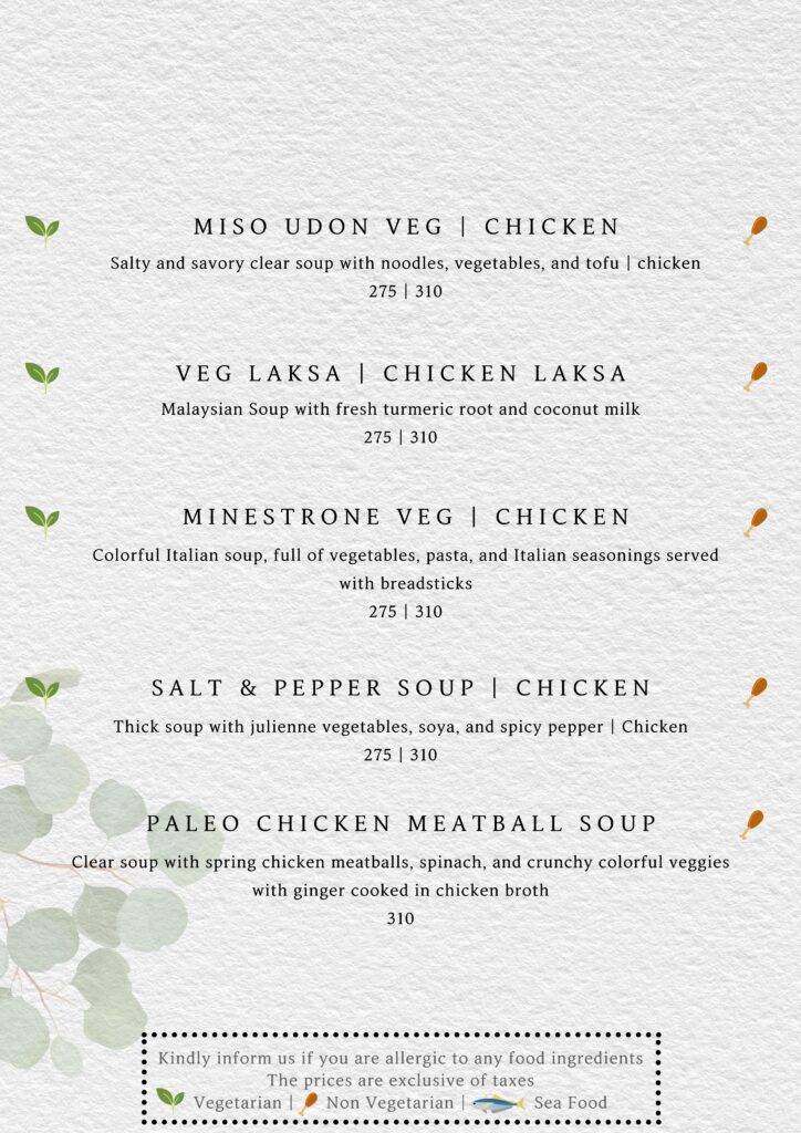Menu at Adam’s Ale, Indore
